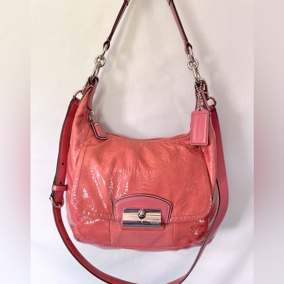 Coach | Bags | Coach Euc Kristen Coral Pink Patent Leather Hobo ...